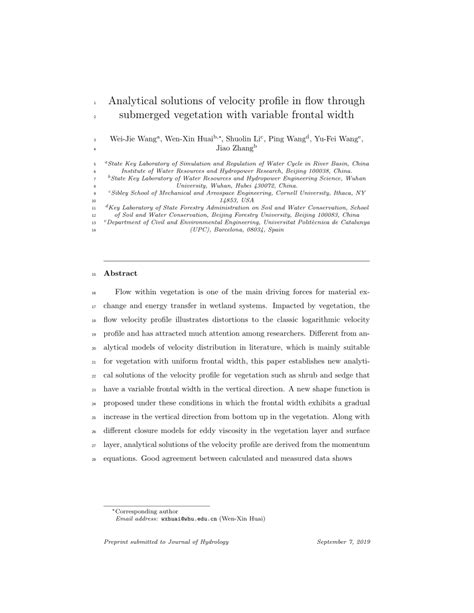 Pdf Analytical Solutions Of Velocity Profile In Flow Through Submerged Vegetation With