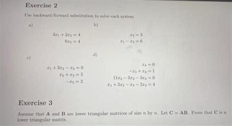Exercise 2 Use Backward Forward Substitution To Solve