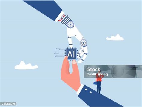 인공 지능과 로봇 손과 사업가 손 파트너 로봇 기계와 인간 협력 사이보그와 계약 미래 투자 벡터 일러스트 레이터 글로벌 커뮤니케이션에 대한 스톡 벡터 아트 및 기타 이미지