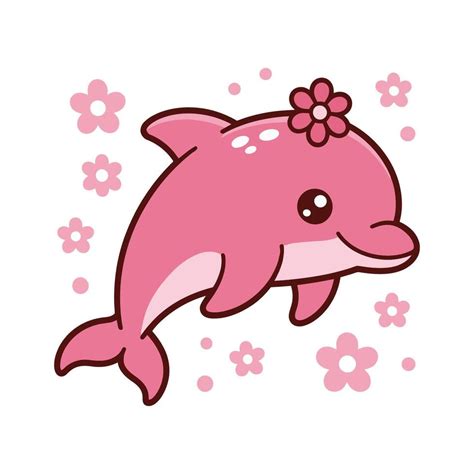 Cute Pink Dolphin With Flowers Illustration 68707066 Vector Art At Vecteezy