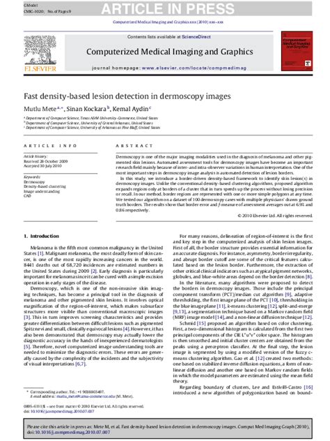 Pdf Fast Density Based Lesion Detection In Dermoscopy Images