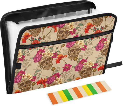 Amazon Com Skull Flowers Accordion File Folder Expanding File Organizer With 13 Separate