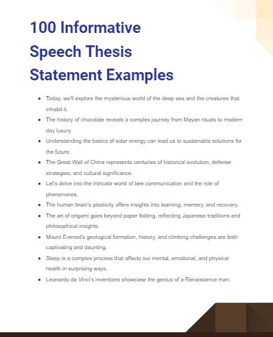 Informative Speech Thesis Statement Examples PDF Tips