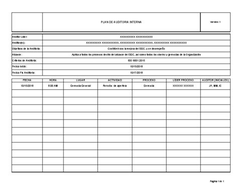 Ejemplo Formato Plan De Auditoria Interna Pdf