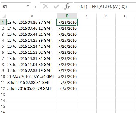 Excel Extract Date From Long Date Time Format Stack Overflow