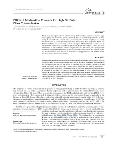 Pdf Efficient Modulation Formats For High Bit Rate Fiber Transmission