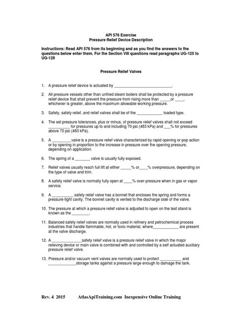 Api 576 Exercise Pressure Relief Device Inspection Guide Pdf