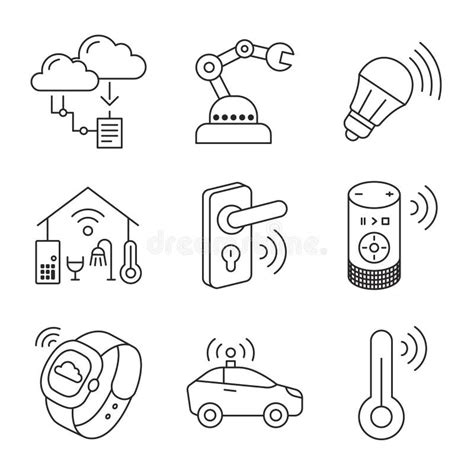 Line Icon Set Of Smart Technology Including Iot Devices Automation