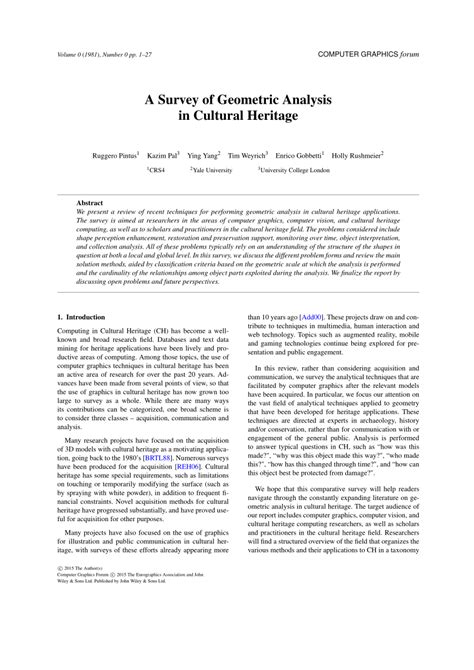 Pdf Geometric Analysis In Cultural Heritage