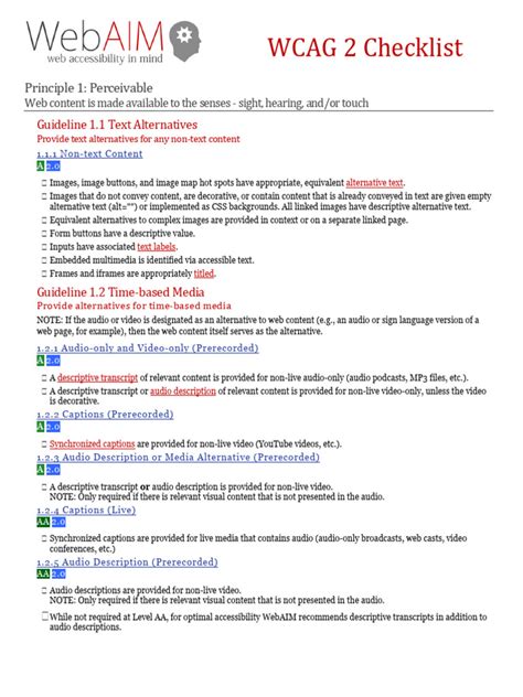 Wcag2 Checklist Pdf Computer Keyboard World Wide Web