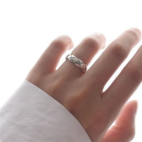 Bc145 5mm 실버925 퀼팅 반지 오픈 프리사이즈 블랙 체크 은반지