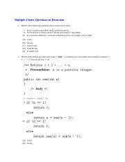 Recursion MC Pdf Multiple Choice Questions On Recursion Which Of The Following Statements