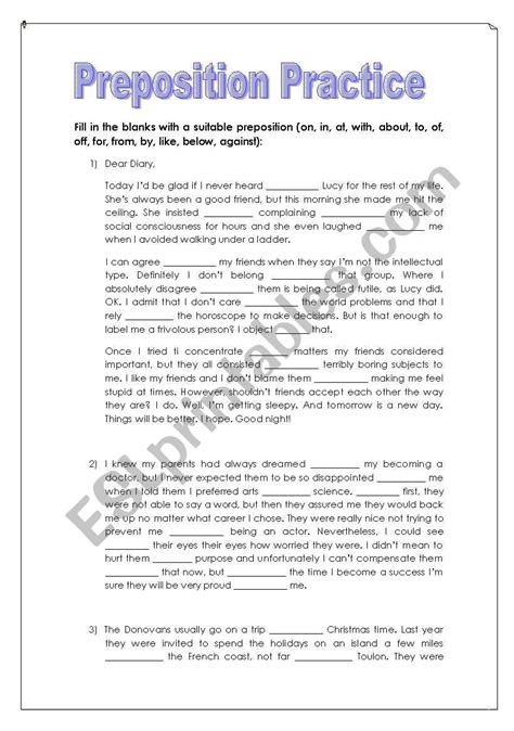 Preposition Practice ESL Worksheet By Sandrarenatad