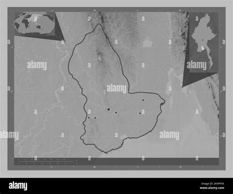 Yangon Division Of Myanmar Grayscale Elevation Map With Lakes And