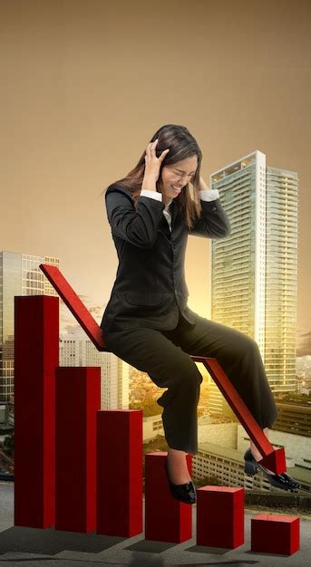 Premium Photo Asian Businesswoman Sitting On Decreasing Graph With