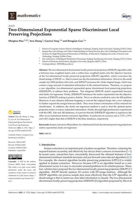 Pdf Two Dimensional Exponential Sparse Discriminant Local Preserving