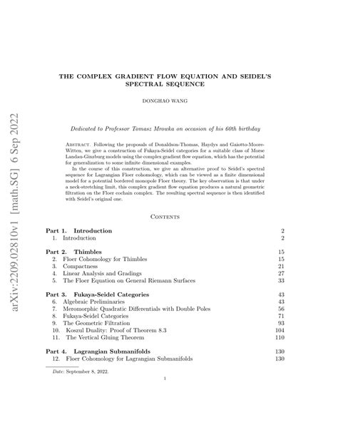 Pdf The Complex Gradient Flow Equation And Seidels Spectral Sequence