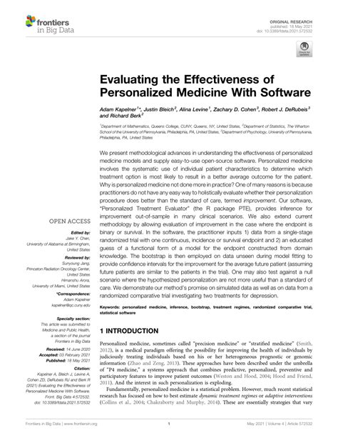 Pdf Evaluating The Effectiveness Of Personalized Medicine With Software