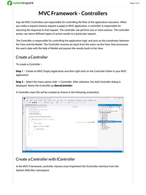 Mvc Framework Controllers Pdf Modelviewcontroller Software Design