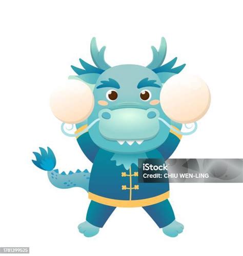 귀엽고 장난기 많은 드래곤 캐릭터 또는 마스코트 찹쌀 주먹밥 등불 축제 또는 동지 아시아 찹쌀 달콤한 음식 벡터 만화 스타일 귀여운에 대한 스톡 벡터 아트 및 기타 이미지