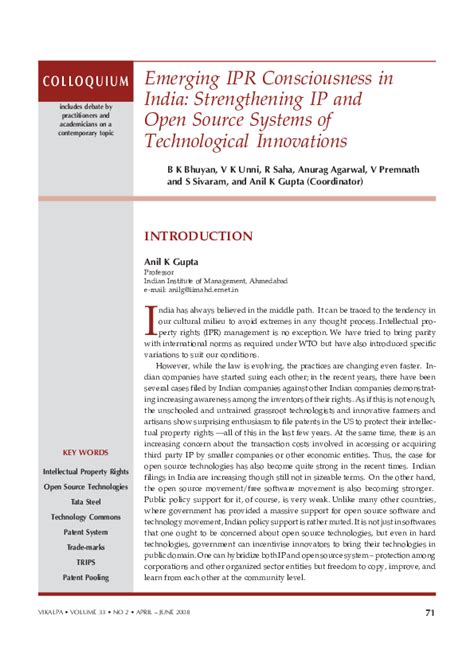 Pdf Emerging Ipr Consciousness In India Strengthening Ip And Open
