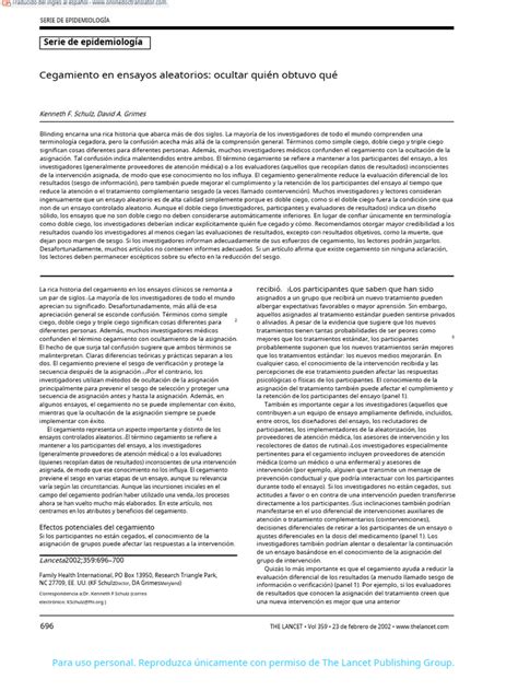 Blinding In Randomised Trials Hiding Who Got What En Es Pdf Placebo Ensayo Controlado