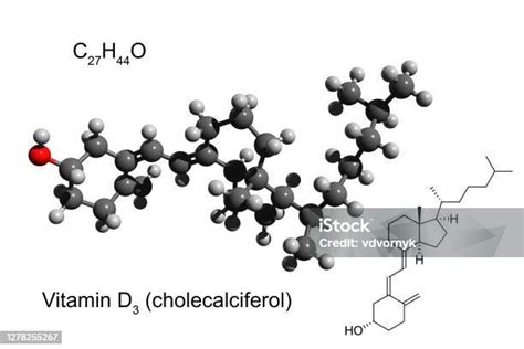 화학 포뮬러 구조 포뮬러 및 비타민 D3 흰색 배경의 3d 볼 앤 스틱 모델 분자에 대한 스톡 사진 및 기타 이미지 Istock