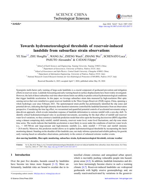 Pdf Towards Hydrometeorological Thresholds Of Reservoir Induced Landslide From Subsurface