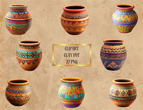 Clay Pot Clipart Set Vintage Rustic Clay Pot Digital Ancient