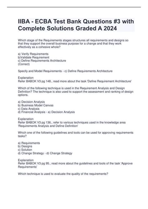 Iiba Ecba Test Bank Questions 3 With Complete Solutions Graded A 2024 Iiba Ecba Stuvia Us