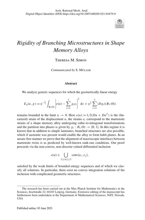 Pdf Rigidity Of Branching Microstructures In Shape Memory Alloys