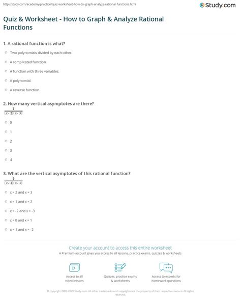 Quiz And Worksheet How To Graph And Analyze Rational Functions Quiz And Worksheet How To Graph And Analyze Rational Functions