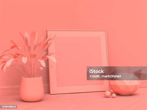 내부 포스터는 바닥 램프 3d 렌더링단색 단색 분홍색 방에서 바닥에 사각형 빈 포스터 프레임으로 조롱합니다 0명에 대한 스톡 사진 및 기타 이미지 Istock