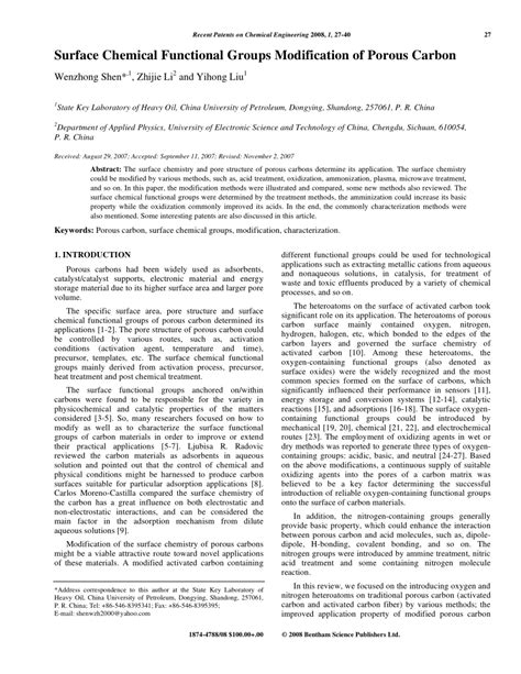 Pdf Surface Chemical Functional Groups Modification Of Porous Carbon