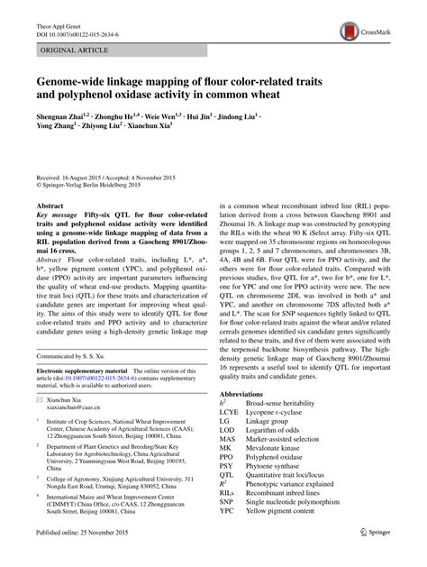 Pdf Genome Wide Linkage Mapping Of Flour Color Related Traits And