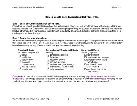 Sun Self Care Plan For Assignments How To Create An Individualized