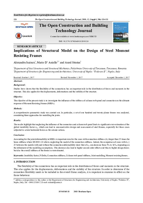 Pdf Implications Of Structural Model On The Design Of Steel Moment Resisting Frames