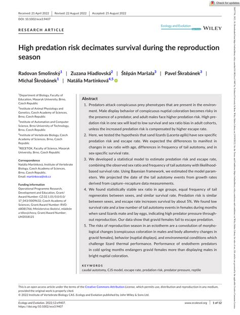 Pdf High Predation Risk Decimates Survival During The Reproduction Season