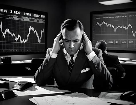 Trader Stressed While Analyzing Market Data On Multiple Screens In A