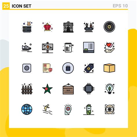 Mobile Interface Filled Line Flat Color Set Of 25 Pictograms Of Plates Networking Day