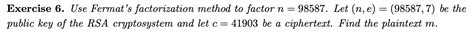 solved exercise 6 use fermat s factorization method to