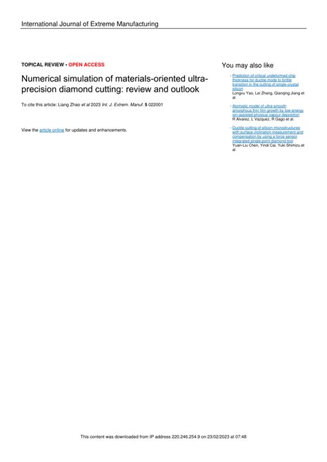 Pdf Numerical Simulation Of Materials Oriented Ultra Precision Diamond Cutting Review And Outlook