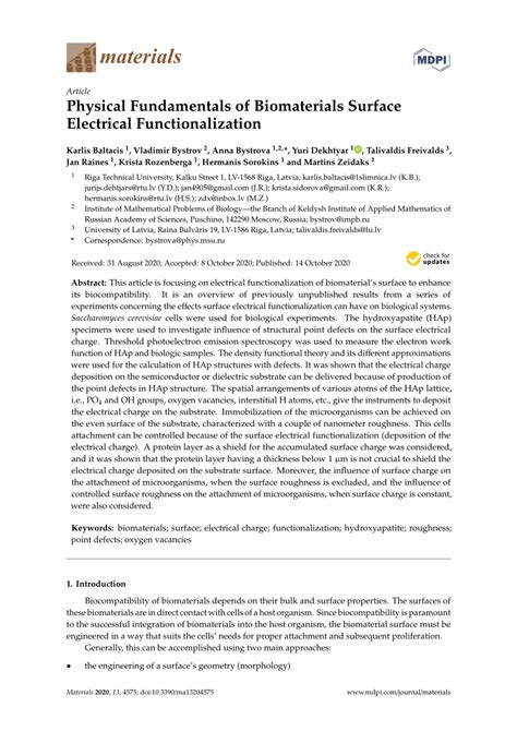 Pdf Physical Fundamentals Of Biomaterials Surface Electrical Functionalization