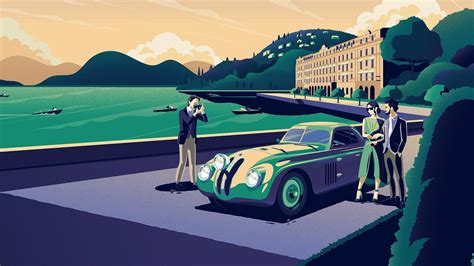 Обои рисунок город набережная автомобиль люди 1920x1080 Full Hd от