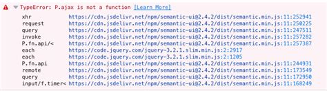 Jquery Semantic Uis Search Element Returns A Typeerror Stack Overflow