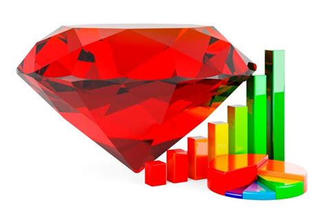 premium photo red gem with growth bar graph and pie chart 3d rendering