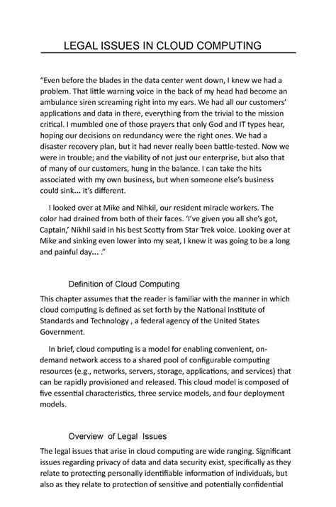 Legal Issues In Cloud Computing Legal Issues In Cloud Computing “even