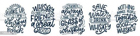 빈티지 스타일의 위스키에 대한 글자 따옴표로 설정합니다 T 셔츠 프린트용 서예 포스터 술집 이나 바 메뉴 디자인에 대 한 손으로 그린 슬로건 벡터 0명에 대한 스톡 벡터