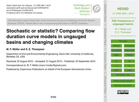 Pdf Stochastic Or Statistic Comparing Flow Duration Curve Models In Ungauged Basins And