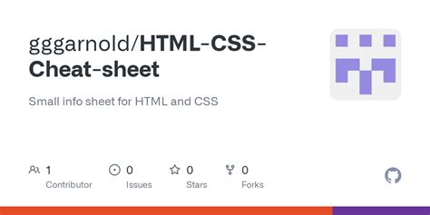Github Gggarnoldhtml Css Cheat Sheet Small Info Sheet For Html And Css